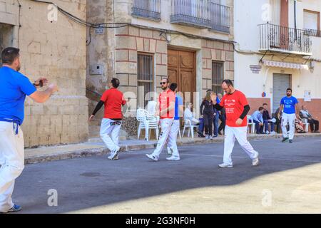 People playing pilota Valenciana, traditional team sports game in Sella ...