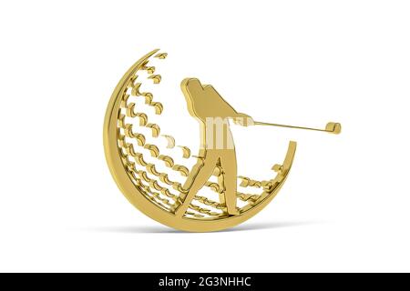 Golden 3d golfing icon isolated on white background - 3d render Stock ...