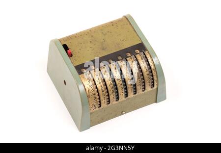 Vintage manual adding machine isolated - 9 Stock Photo - Alamy