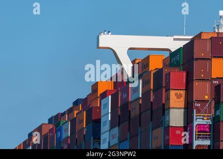 Container ship bridge wing Stock Photo - Alamy