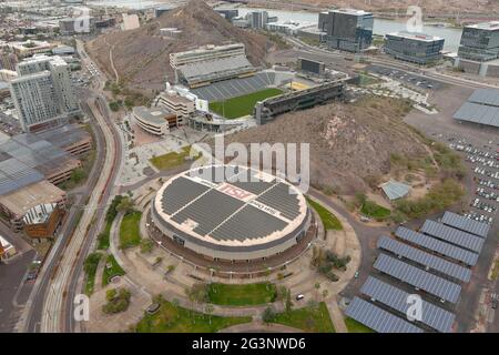 An aerial view of Desert Financial Arena on the campus of Arizona State ...