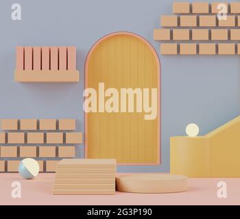 Podium stand with pastel color arches scene. Minimalist geometric ...
