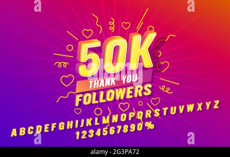 Thank you 50k follower font set collection, letters and numbers symbol ...