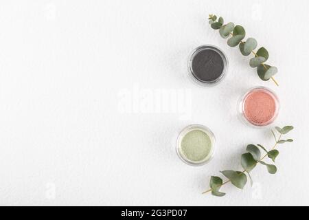 Mask clay powder spa texture for face and body. Selective focus Stock ...