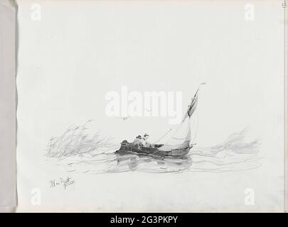 Rowing boat at a reed collar. Leaf 14 Recto from a sketchbook with 58 ...