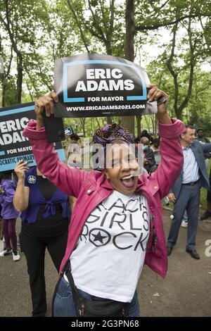 Eric Adams and supporters have a rally as the Brooklyn Borough ...