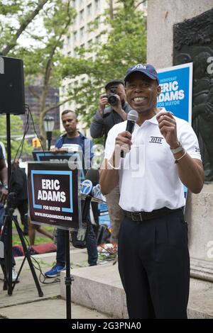 Mayor Eric Adams speaks at the rally as small business owners endorsed ...