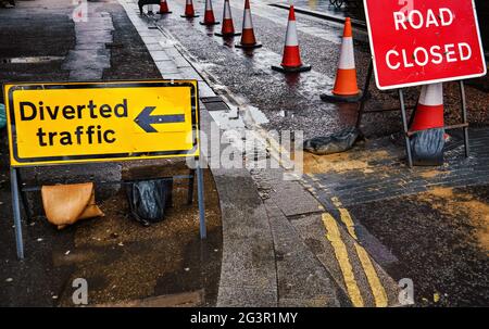 Transport Road Signs Yellow Diverted Traffic diversion sign on barrier ...