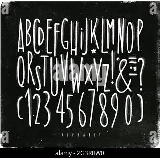 Alphabet set straight lines font in vintage style drawing with yellow ...