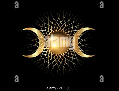 Gold Triple Moon, Sacred geometry, half moon pagan Wiccan goddess ...