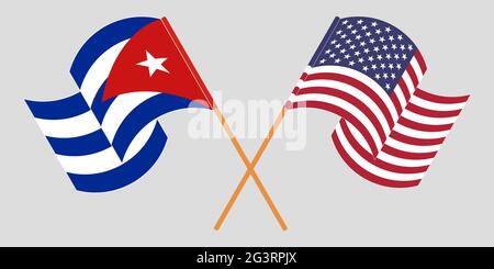 Cuba and United States Flags Crossed And Waving Flat Style. Official ...
