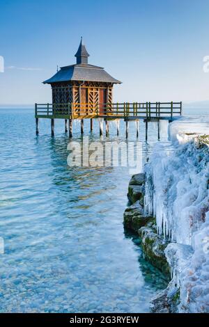 Switzerland Europe Neuenburg Neuchatel winter La Brevine country road ...