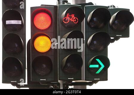 Confusing traffic lights with many signals, Witten, Ruhr area, Germany ...