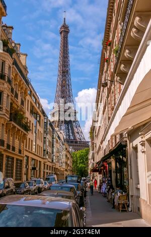 Eiffel Tower and Narrow Street of Paris Stock Photo - Alamy