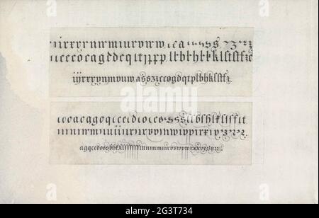 Two designs of writing examples: Textura and Fraktur, 1605 drawing Two ...