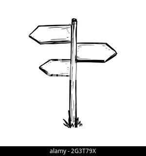 Wood Stake with Right-Left Direction Signs Arrows Vector Illustration ...