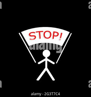 human 3d male figur holding advertising sign on dark or black ...