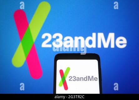 In this photo illustration, 23andMe logo of a biotechnology company is ...
