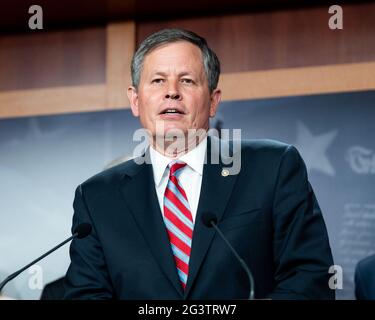 U.S. Senator Steve Daines (R-MT) speaking at a hearing of the Senate ...