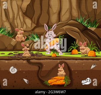 Underground animal burrow with rabbit family illustration Stock Vector Image & Art - Alamy