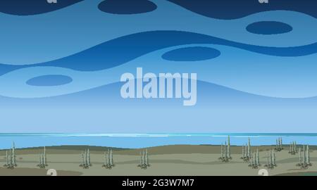 Blank sky at night scene with blank flood landscape illustration Stock ...