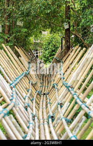 The Bidayuh bamboo bridge in the Sarawak Cultural Village on Borneo ...