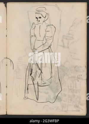 Standing maid. Her hands in front of her body. Leaf 3 Verso from ...