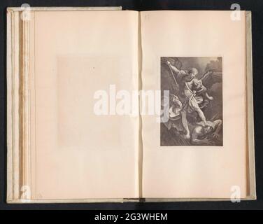 Photo production of a print, representing Satan lying next to a demon ...