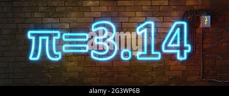 Neon lights sign number pi for march the 14th. 3D illustration Stock ...