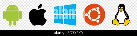 OS black logo set : Windows, Mac OS, Android, Apple IOS, Linux. Modile ...