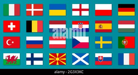 Vector illustration set of European country flags with names. 50 ...