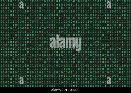 Program datum background. Green programming binary coding with fisheye effect. Matrix vector ...