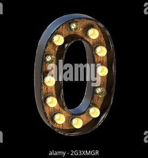 Light bulbs font Number 0 ZERO 3D render illustration isolated on black ...