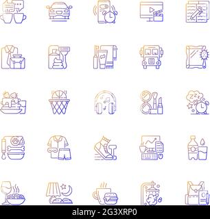 Student everyday routine gradient linear vector icons set Stock Vector ...