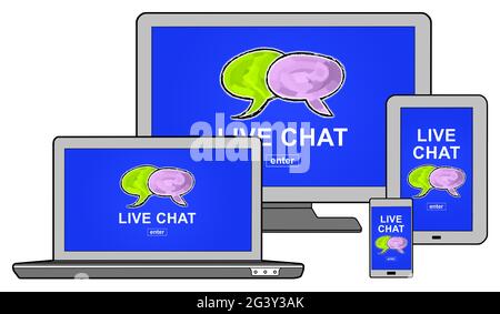 Live chat concept shown on different information technology devices ...