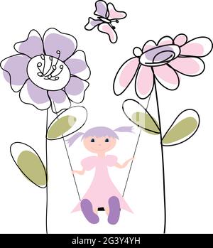 Doodle sketch flower with color fill. Simple design suitable for making ...