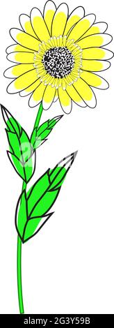 Doodle sketch flower with color fill. Simple design suitable for making ...