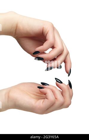 Closeup of female fingers and nails on computer mouse on wooden ...
