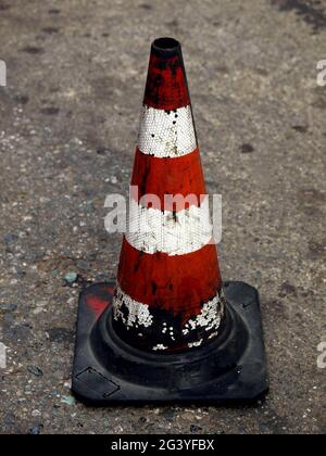 traffic cone to mark road works or temporary obstruction traffic sign ...