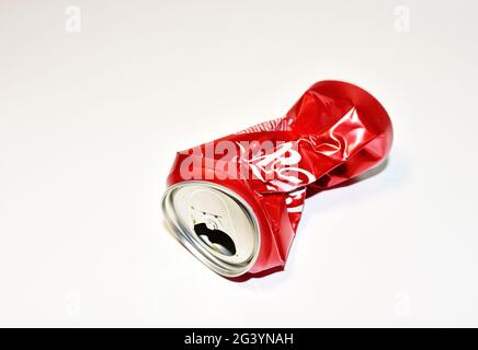 Empty crumpled can from a sweet carbonated drink. Aluminum can trash ...