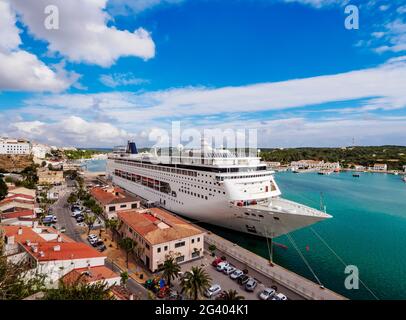 Spain, Minorca, Mahon, Elevated view of sea and island Stock Photo - Alamy