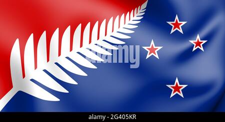 3D Silver Fern Flag, Proposal Flag New Zealand. 3D Illustration Stock ...