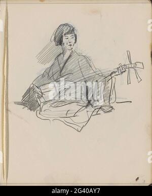 Seated Japanese woman with shamisen. AN shamisen is a Japanese string ...