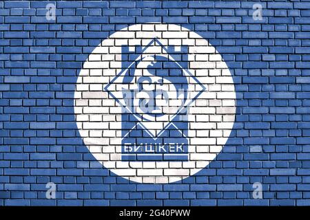 Kyrgyzstan national flag painted on textured wall mural background ...