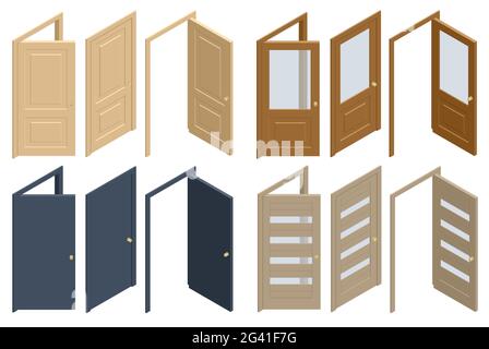 Opening vintage wooden door stages for animation in 2d game. Cartoon ...