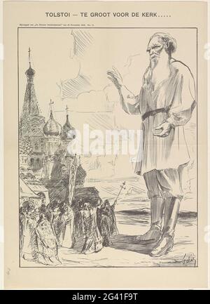 Cartoon with the Russian writer Tolstoy, 1910, 1910 print Cartoon with ...