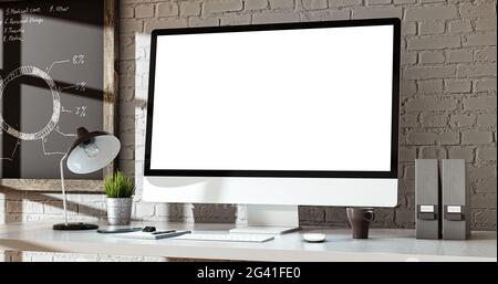 Computer all-in-one with a blank screen front in minimalistic blank ...