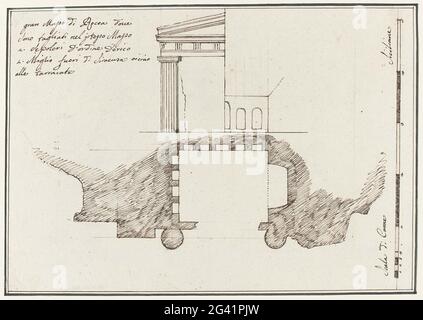 Map of grave monument with Doric columns carved in rock and located at ...