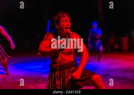 Traditional dance and cultural show at Tiki Village. Moorea, French ...