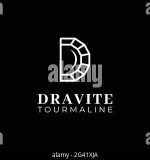 Letter Initial D Dravite Tourmaline Line Linear Logo Design Template ...
